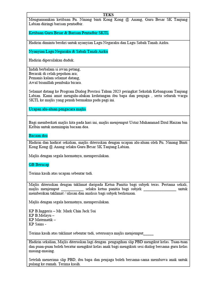 TEKS Emcee Dialog PRESTASI | PDF