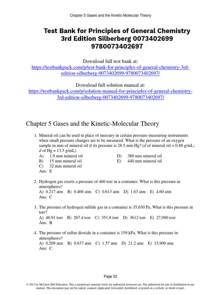 Principles of General Chemistry 3rd Edition Silberberg Test Bank 1 ...