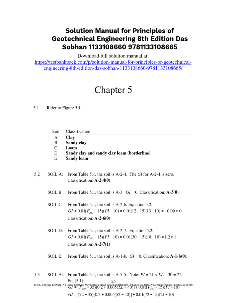 Principles of Geotechnical Engineering 8th Edition Das Solutions Manual 1 | PDF