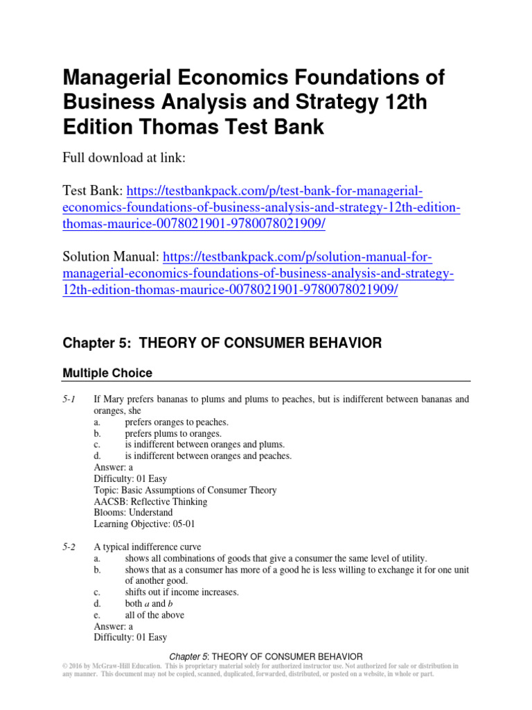 Managerial Economics Foundations of Business Analysis and Strategy 12th ...