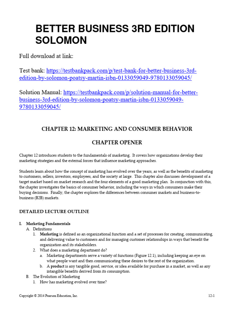 Better Business 3rd Edition Solomon Solutions Manual 1 | PDF | Marketing | Data