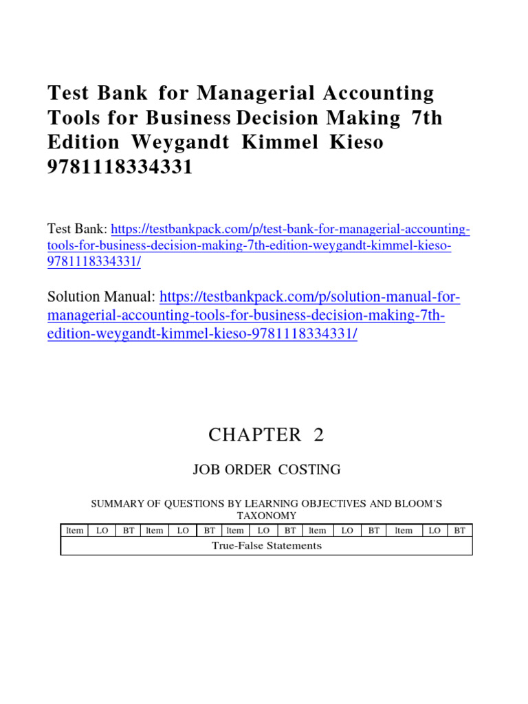 Test Bank for Managerial Accounting | PDF