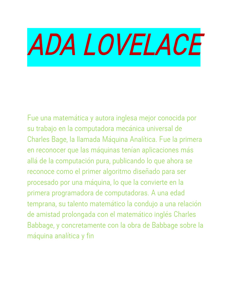 Ada Lovelace | PDF Ada Lovelace | PDF