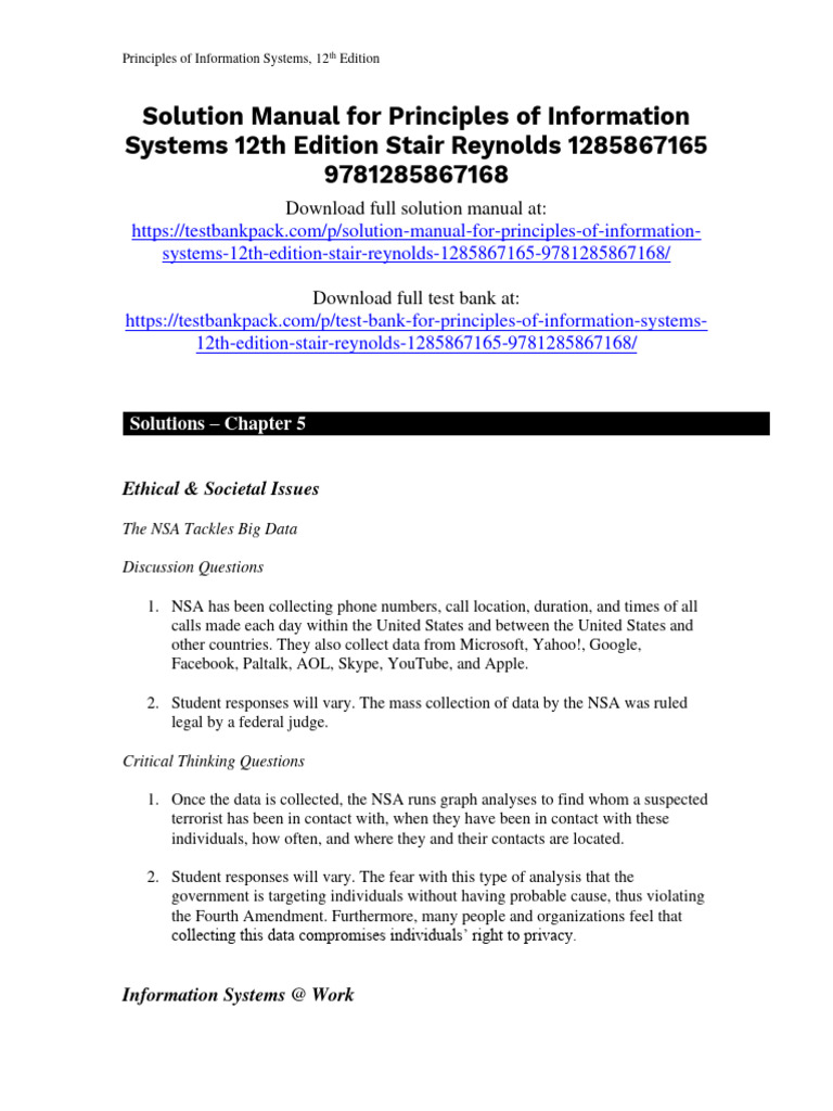 Principles of Information Systems 12th Edition Stair Solutions Manual 1 ...