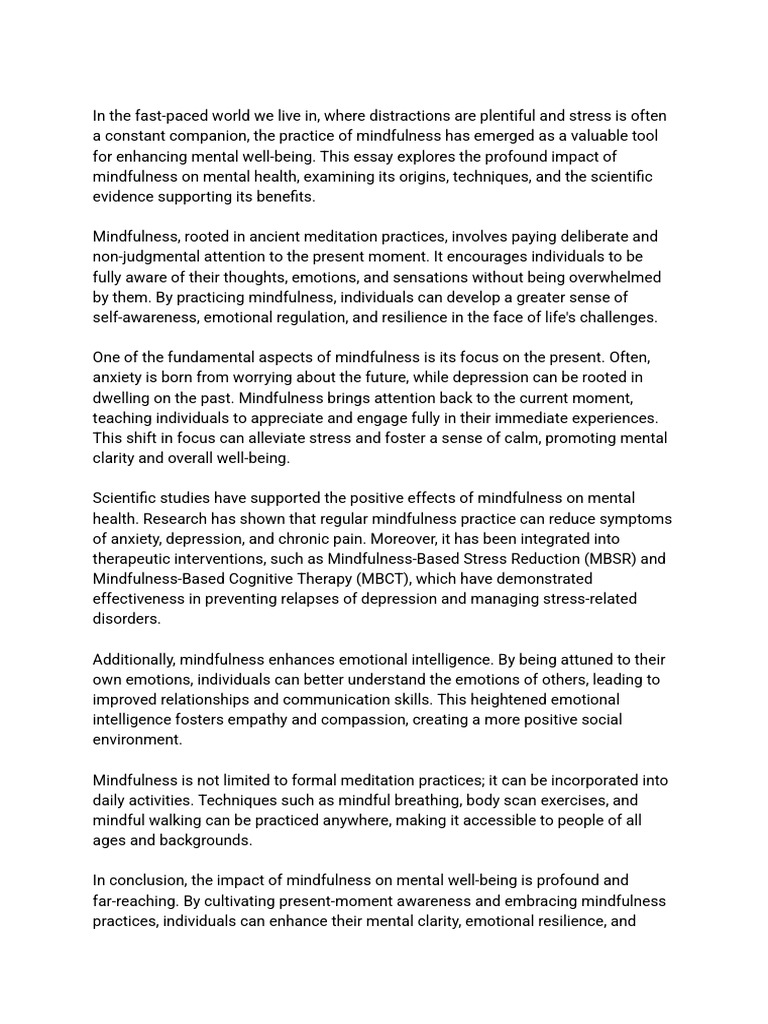 The Impact of Mindfulness On Mental Well-Being | PDF | Mindfulness ...