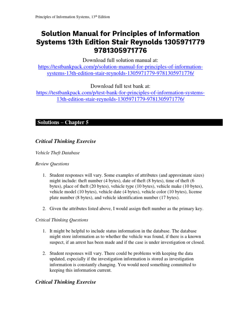 Principles of Information Systems 13th Edition Stair Solutions Manual 1 | Download Free PDF ...