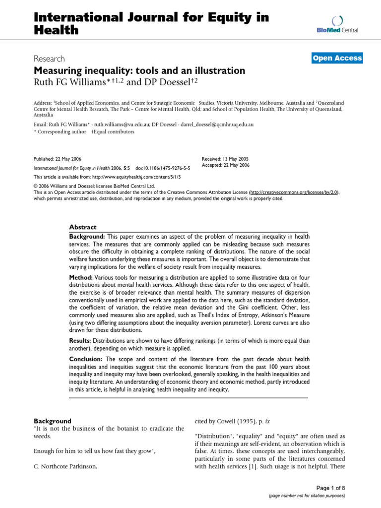 Williams (2006) Measuring Inequality: Tools and An Illustration | PDF | Gini Coefficient | Mean