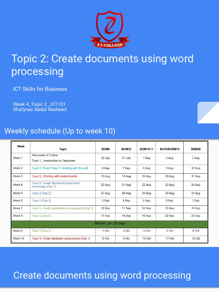 Topic 2 - Create Documents Using Word Processing - ICT | PDF