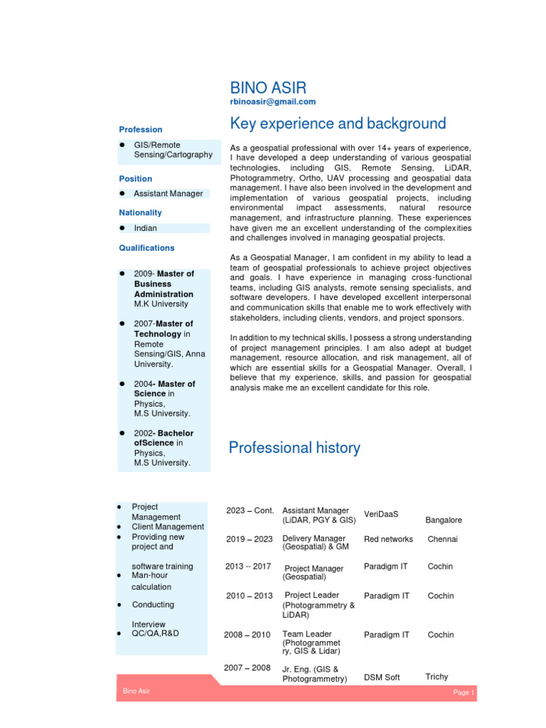 Bino CV Brief PDF | PDF | Geographic Information System | Topography
