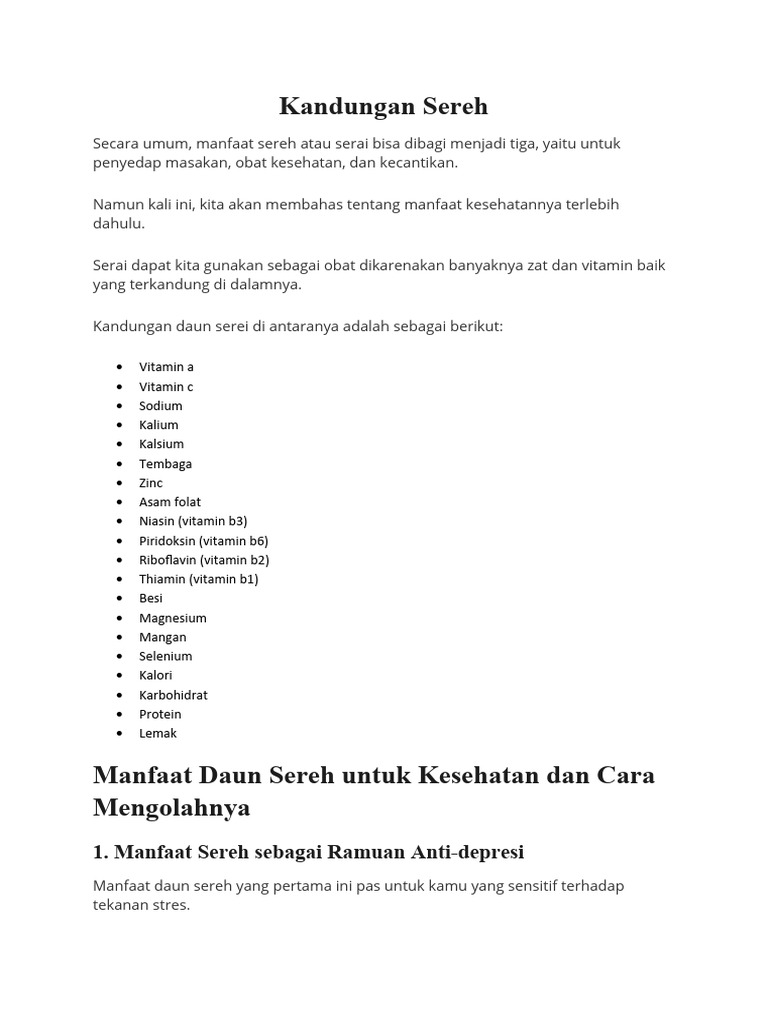 Kandungan Sereh | PDF