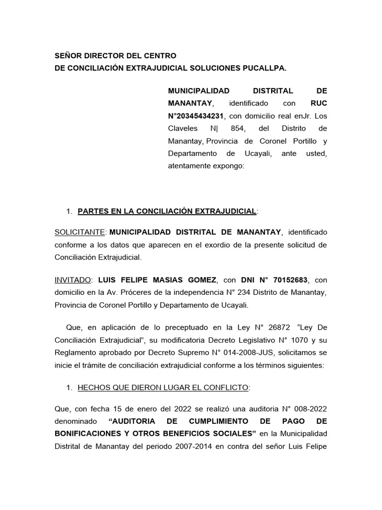 Modelo de Solicitud Conciliacion Extrajudicial | PDF | Gobierno | Justicia