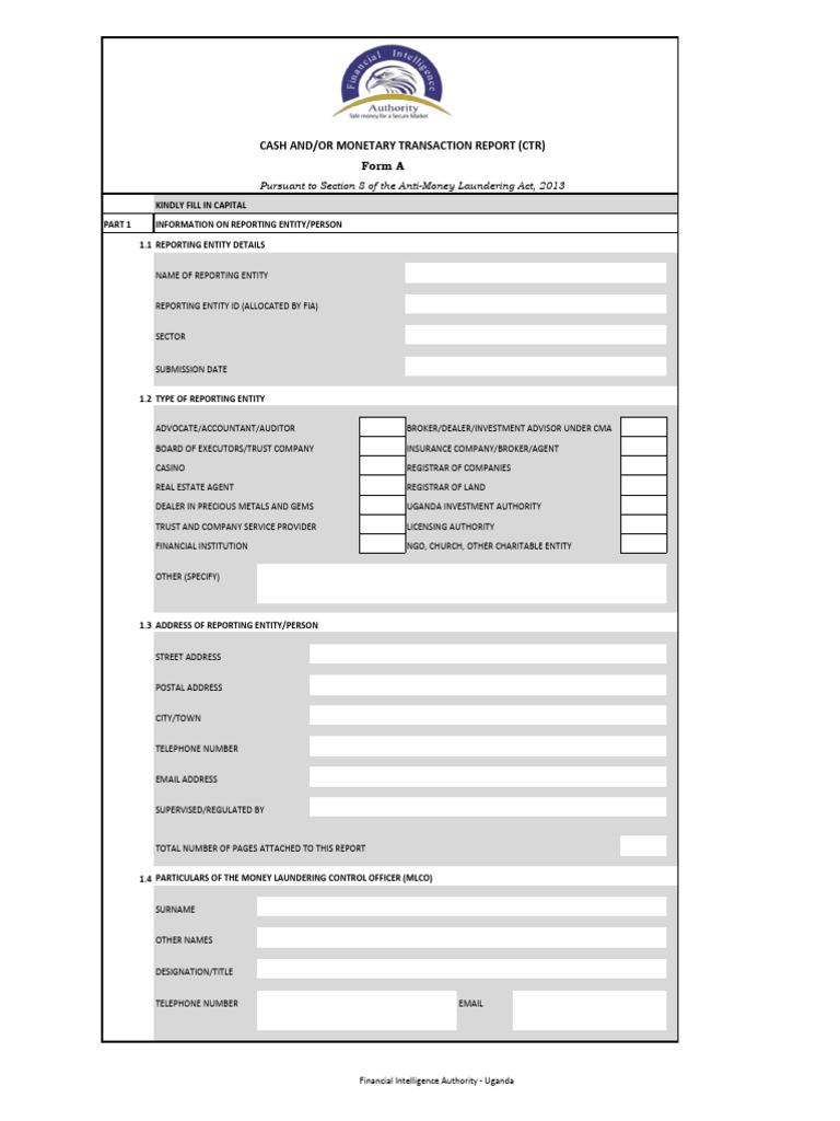 FIA CTR Form A | Download Free PDF | Identity Document | Money Laundering