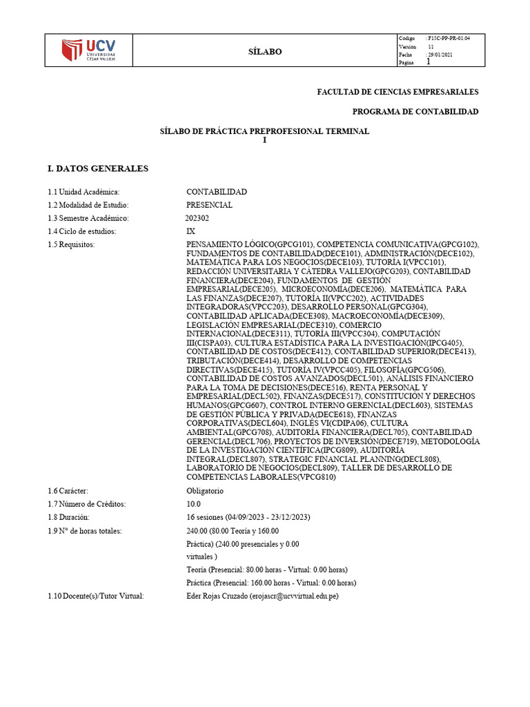 Práctica Preprofesional Terminal I 2023-2 Guillermo - Trujillo | PDF ...