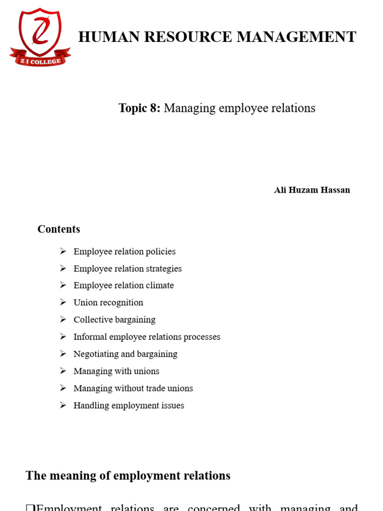Topic 8 - Managing Employee Relations | PDF | Employment | Trade Union
