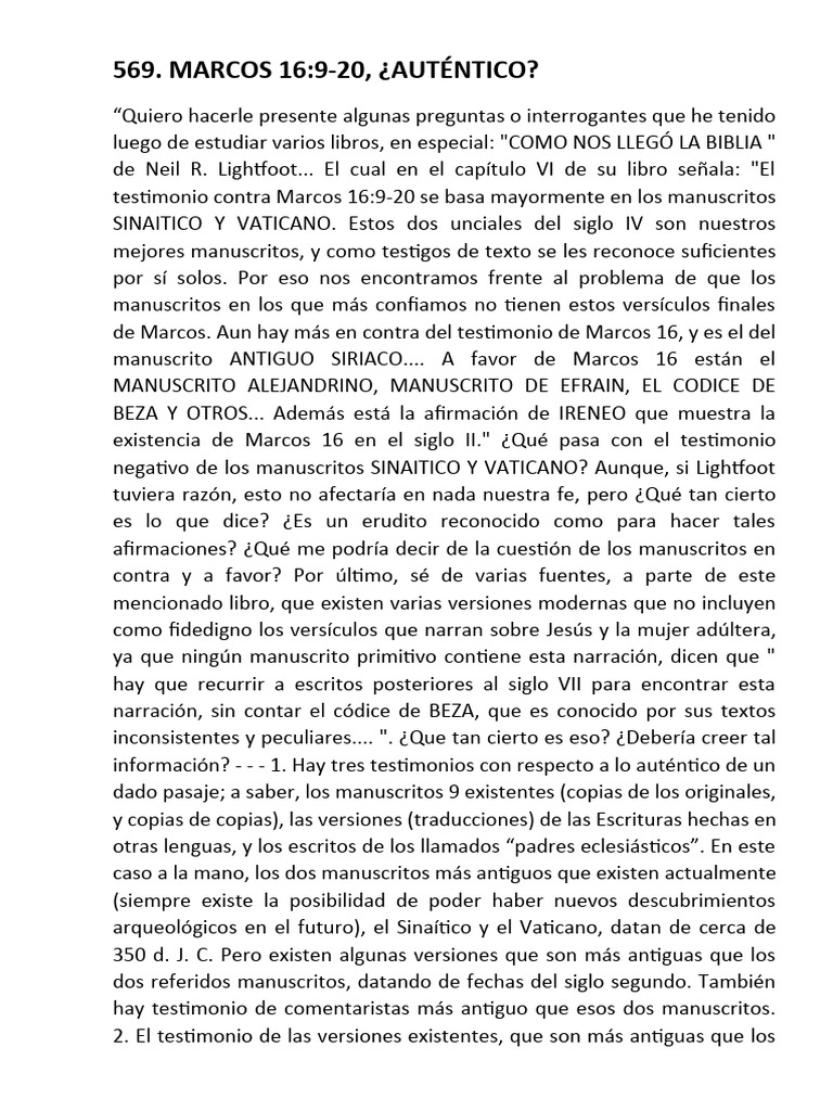 Marcos 16:9-20, ¿Auténtico? | PDF | Evangelio de Marcos | Biblia