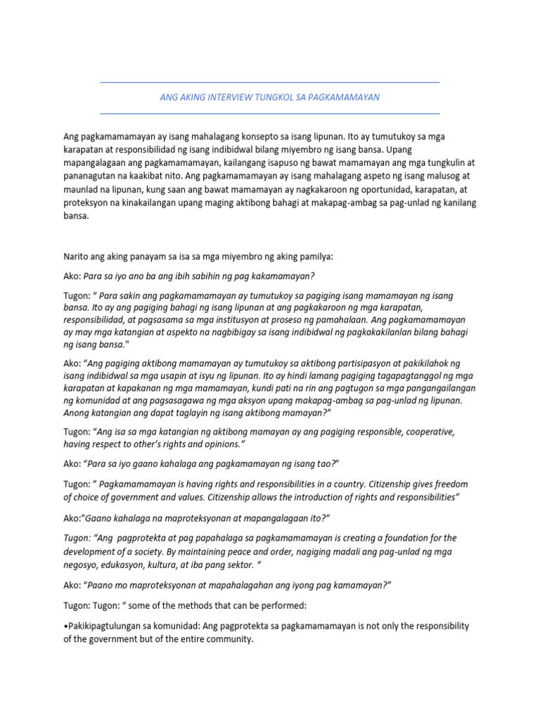 Ang Aking Interview Tungkol Sa Pagkamamayan | PDF