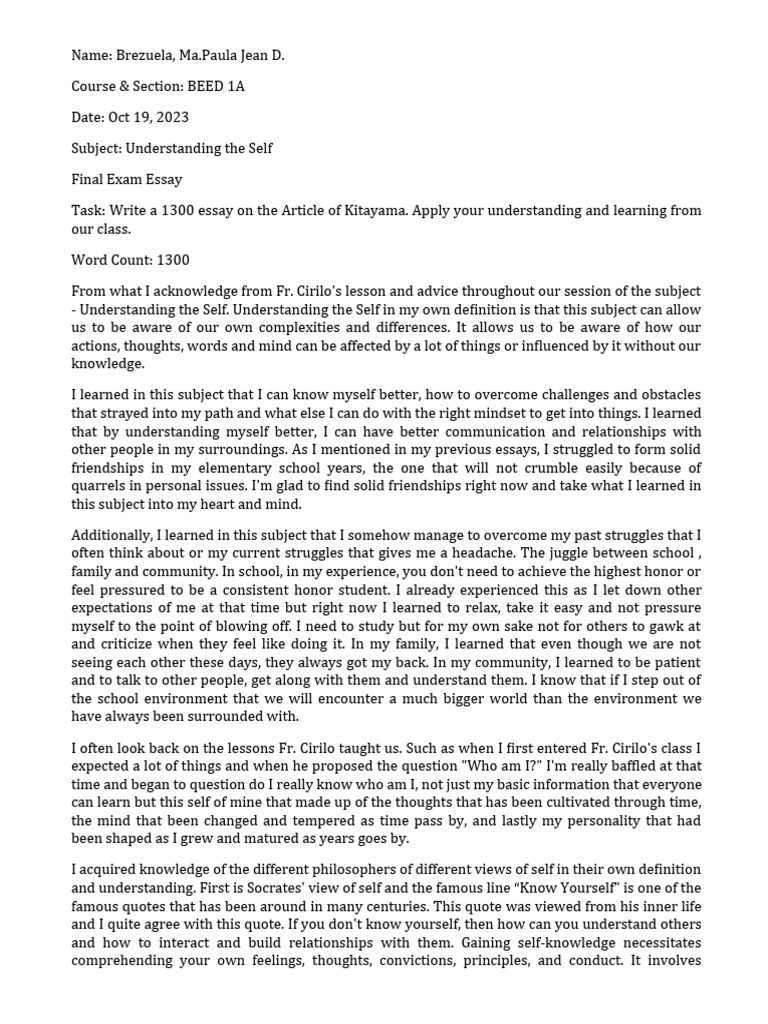 Final Exam Essay | PDF | Extraversion And Introversion | Psychological Theories