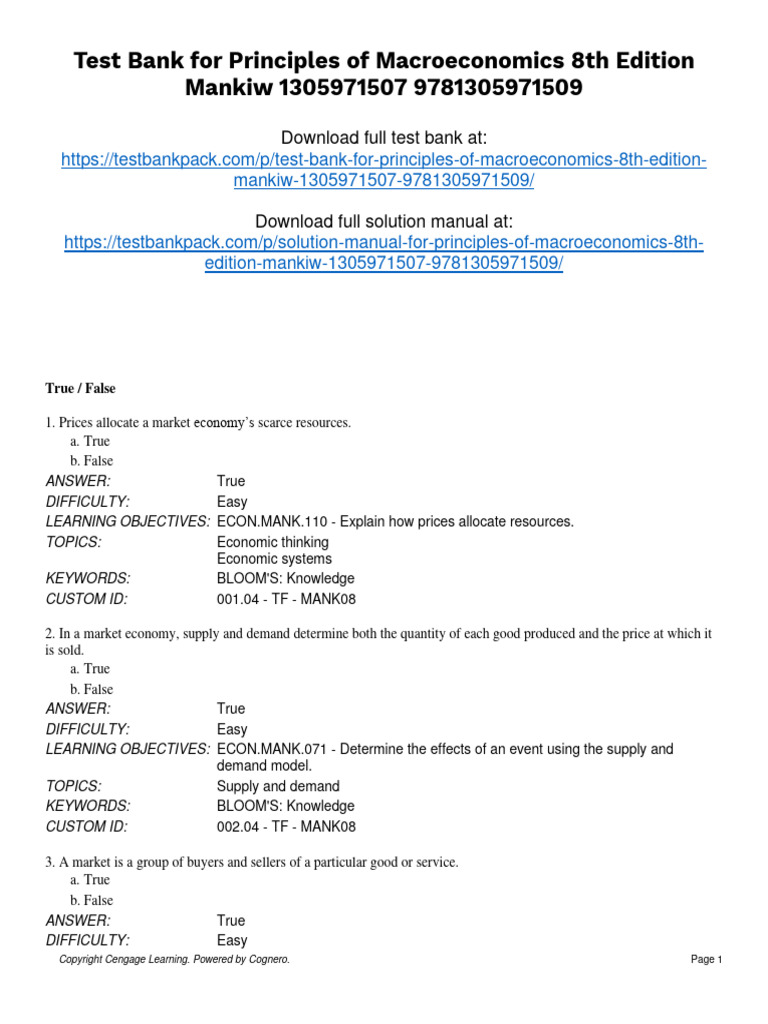 Principles of Macroeconomics 8th Edition Mankiw Test Bank 1 | PDF ...