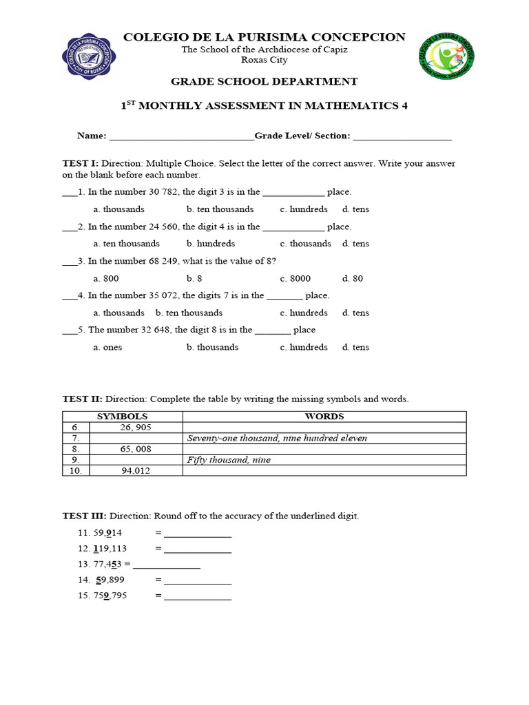 1st-Monthly-Assessment 2023-2024 | PDF | Numbers | Mathematics