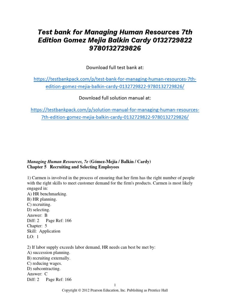Managing Human Resources 7th Edition Gomez-Mejia Test Bank 1 | PDF ...