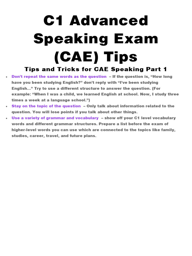 CAE Speaking Exam Tips and Tricks | PDF | Career & Growth | Language ...