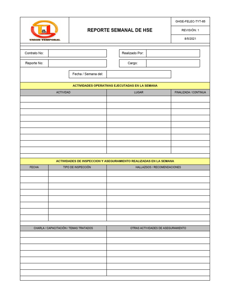 GHSE-FELEC-TYT-65 Reporte Semanal de HSE | PDF GHSE-FELEC-TYT-65 Reporte Semanal de HSE | PDF