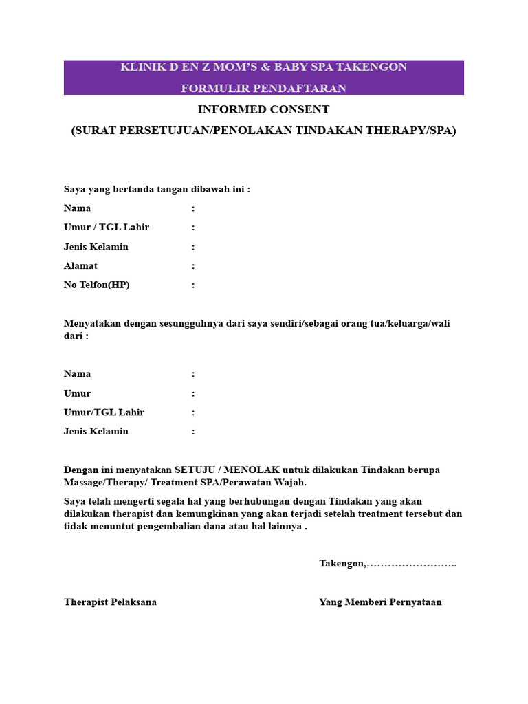 Inform Consent Klinik D en Z Mom | PDF
