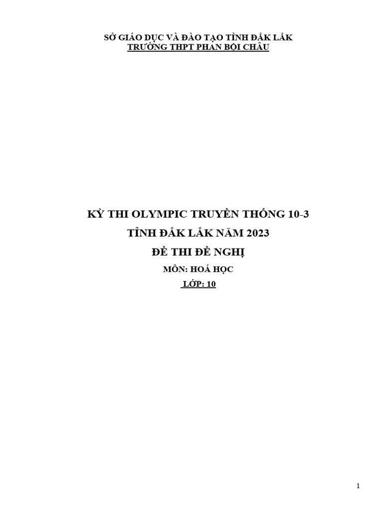 2022-2023 Hsg Hóa 10 - Thpt Phan Bội Châu - Đaklak - Đề + Hdc | PDF