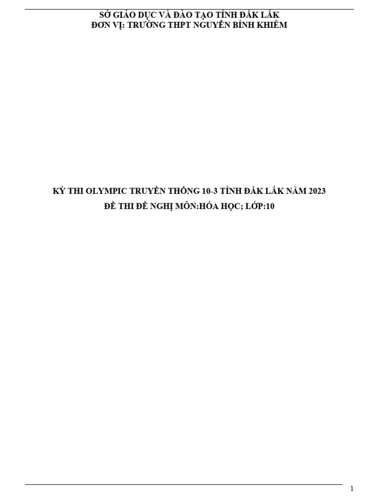 2022-2023 HSG Hóa 10 - THPT Nguyễn Bỉnh Khiêm - Đaklak - Đề + HDC | PDF