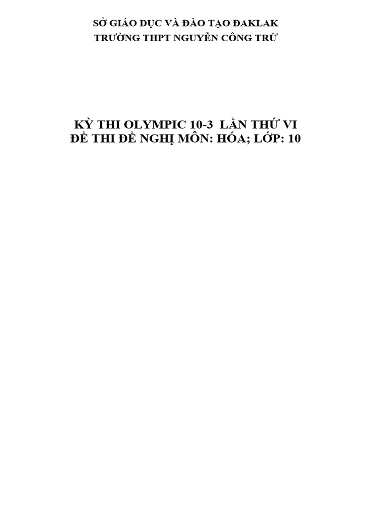 2022-2023 Hsg Hóa 10 - Thpt Nguyễn Công Trứ - Đaklak - Đề + Hdc | PDF
