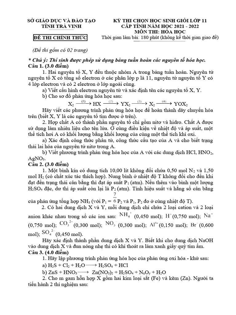 HSG 11 Trà Vinh Năm 2021 - 2022 | PDF