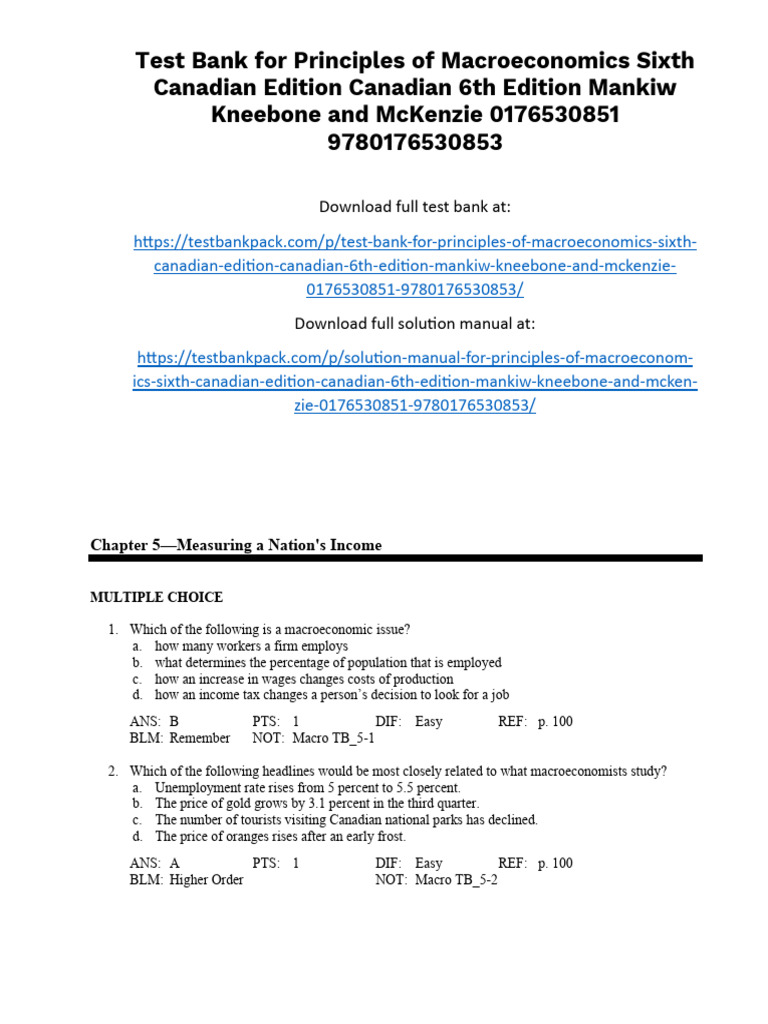 Principles of Macroeconomics Sixth Canadian Edition Canadian 6th ...