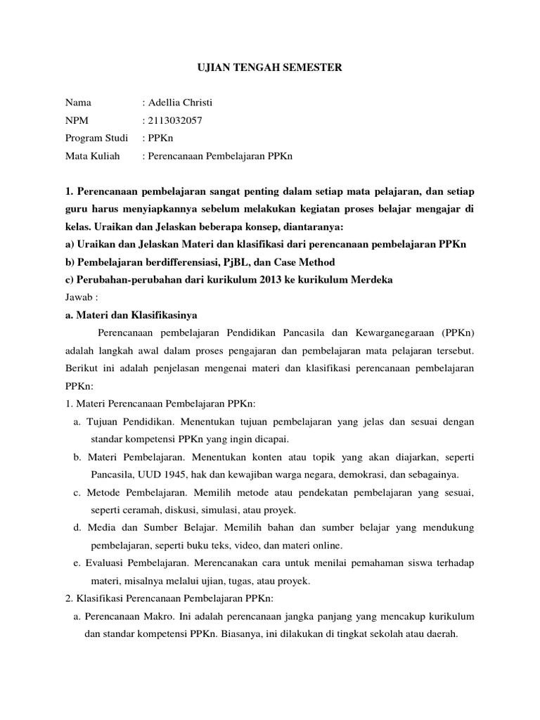 UTS Perencanaan Pembelajaran PPKN | PDF | Karier & Perkembangan