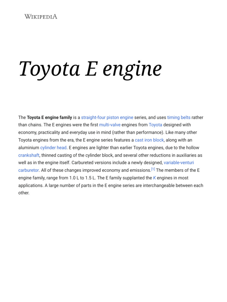 Toyota E Engine - Wikipedia | PDF