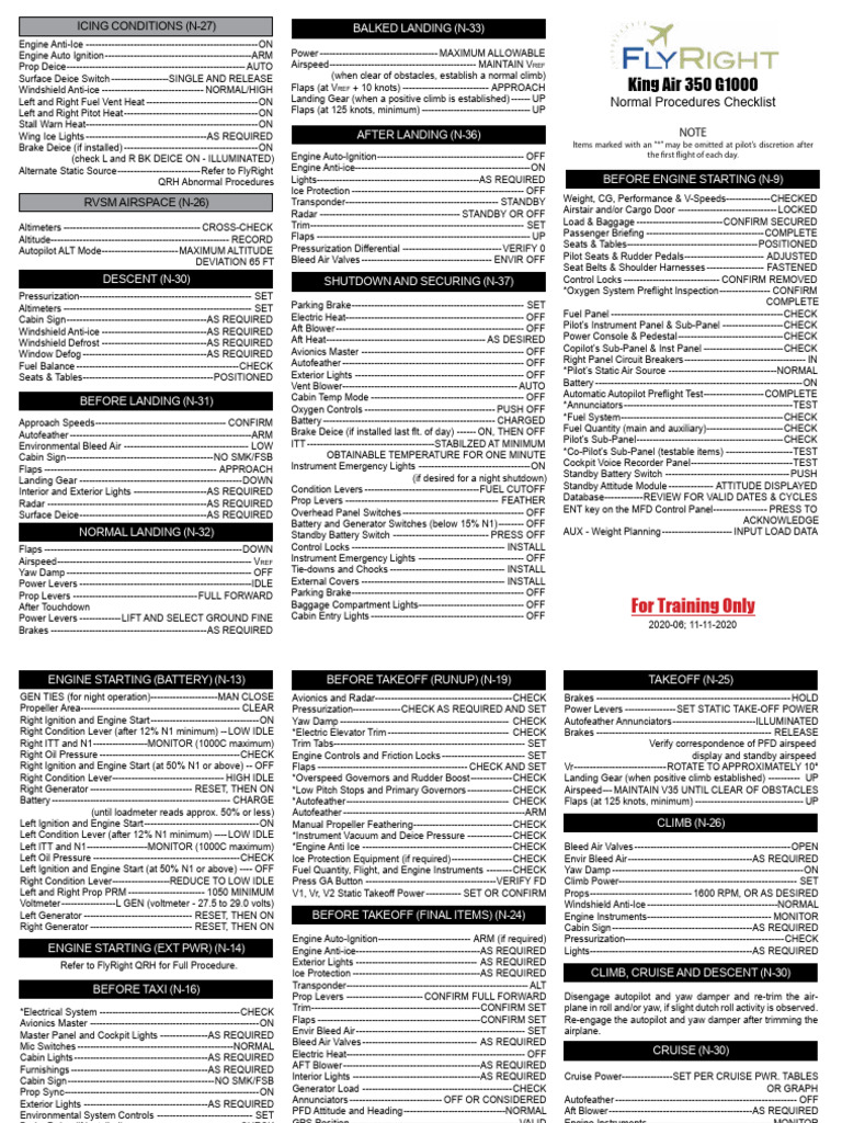 BE-300 - G1000 - Abbreviated Checklist | PDF | Aviation | Aircraft