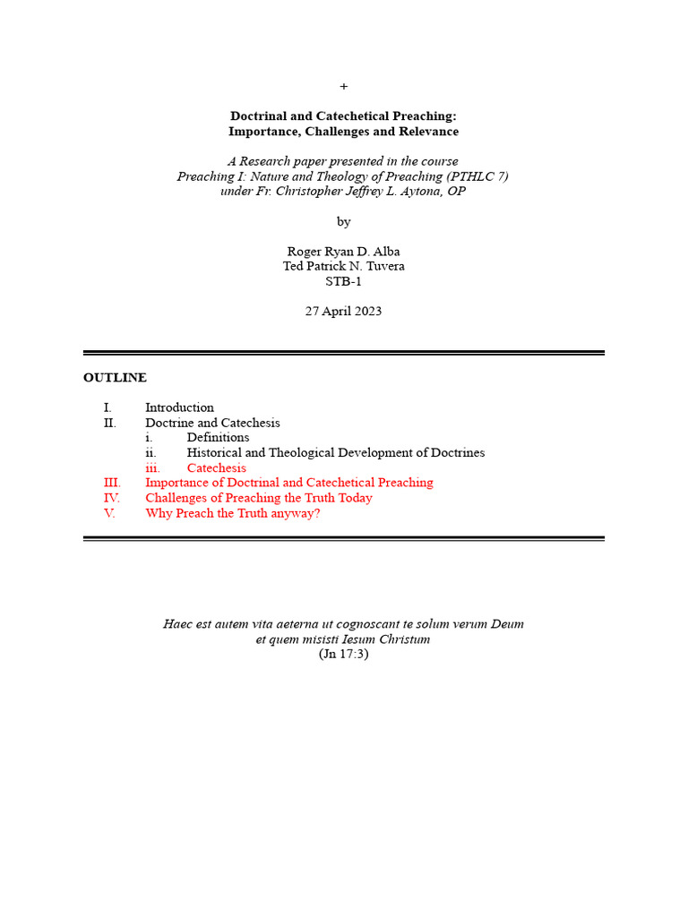 Preaching Report | PDF | Trinity | Catechism