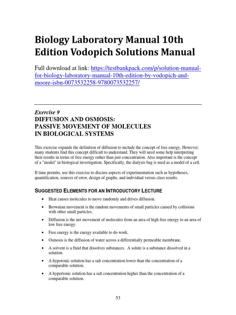 Biology Laboratory Manual 10th Edition Vodopich Solutions Manual 1 ...