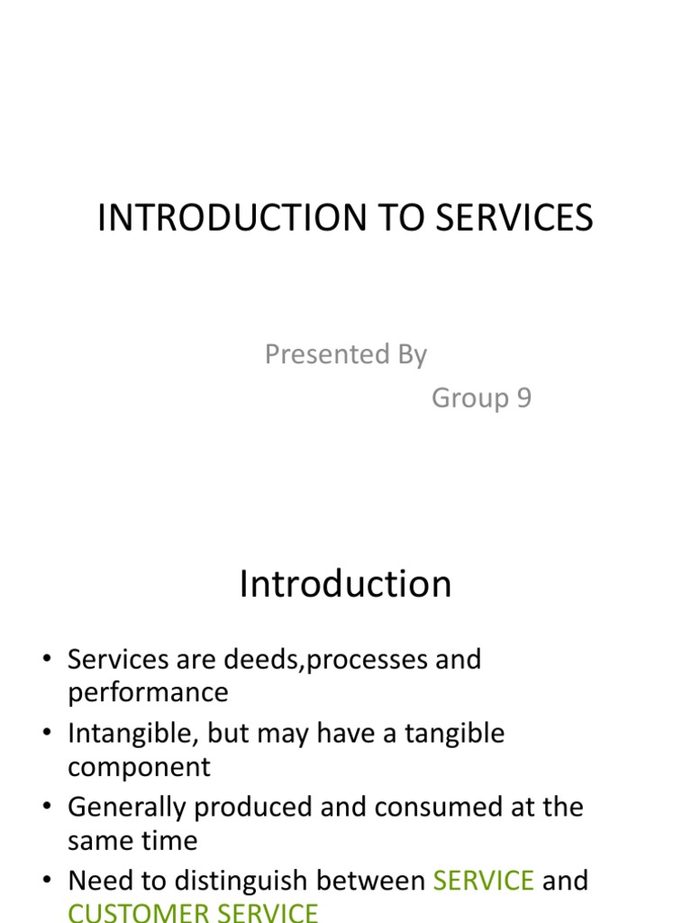 Introduction To Services Presented By Group 9 Pdf Marketing