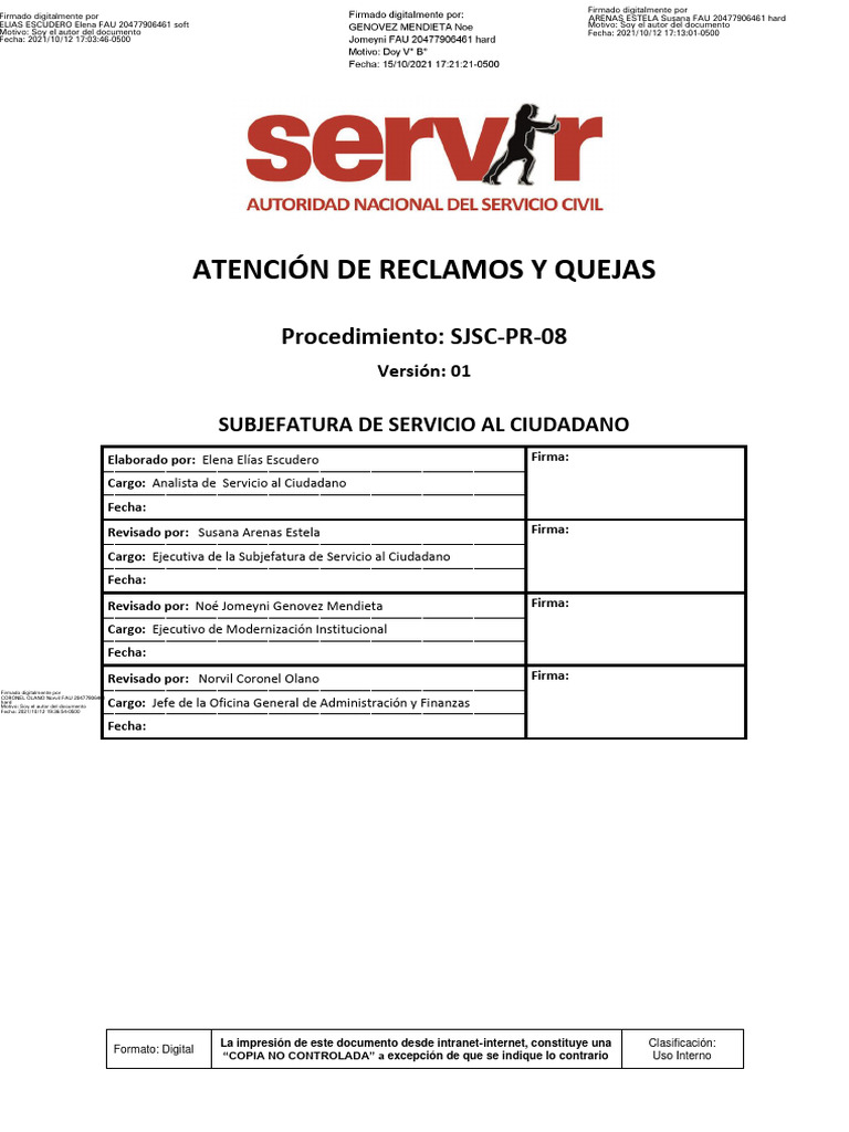 Procedimiento - Atención de Reclamos y Quejas | PDF | Administración ...