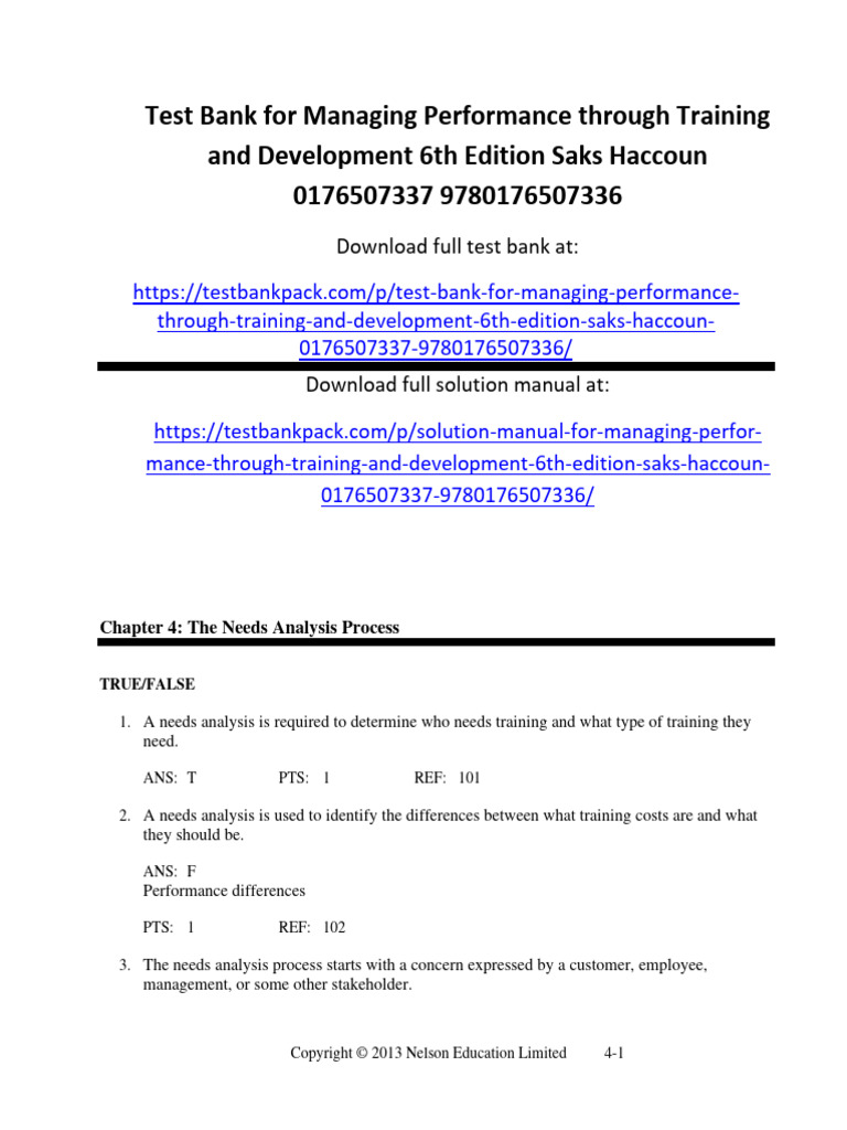 Managing Performance Through Training and Development 6th Edition Saks ...