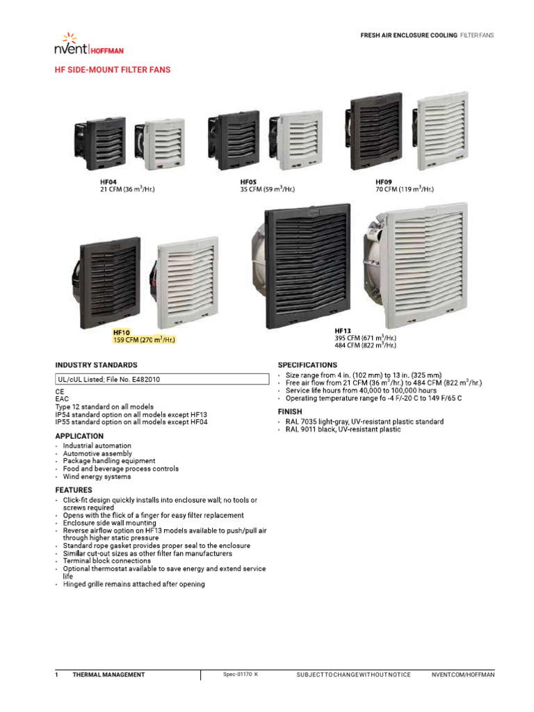NVent Hoffman Filter Fans Overview | PDF | Electric Power | Electrical ...