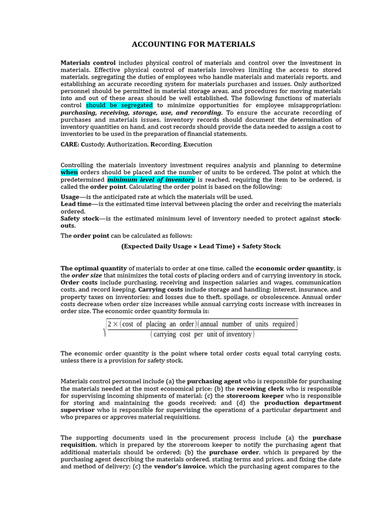 Accounting For Materials | PDF