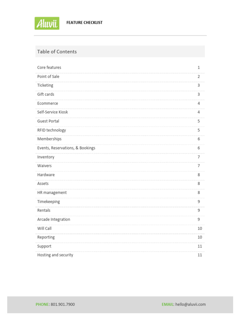 Aluvii Feature Checklist V 2 6 | PDF