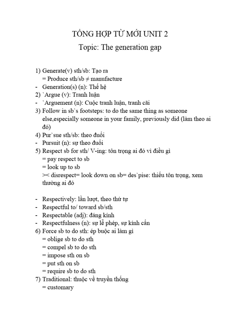 T NG H P T M I Unit 2 Topic: The Generation Gap | PDF