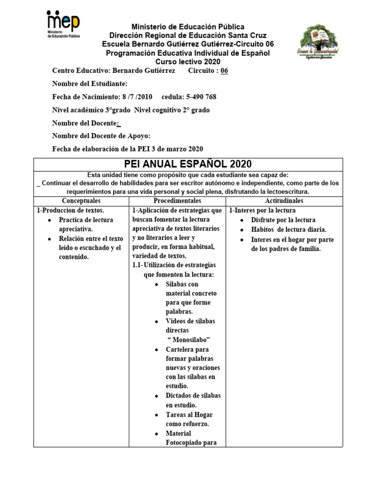 PEI ESPAÑOL 2° | PDF | Palabra | Caso de carta