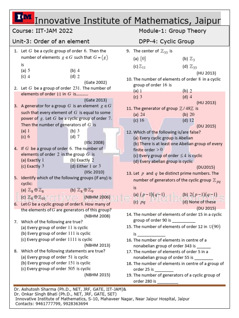 DPP-4 Cyclic Group | PDF | Group (Mathematics) | Mathematical Objects