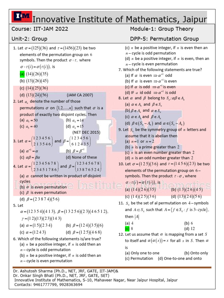 DPP-5 Permutation Group | PDF | Permutation | Mathematical Objects