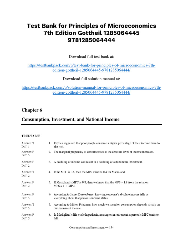 Principles of Microeconomics 7th Edition Gottheil Test Bank 1 | PDF ...