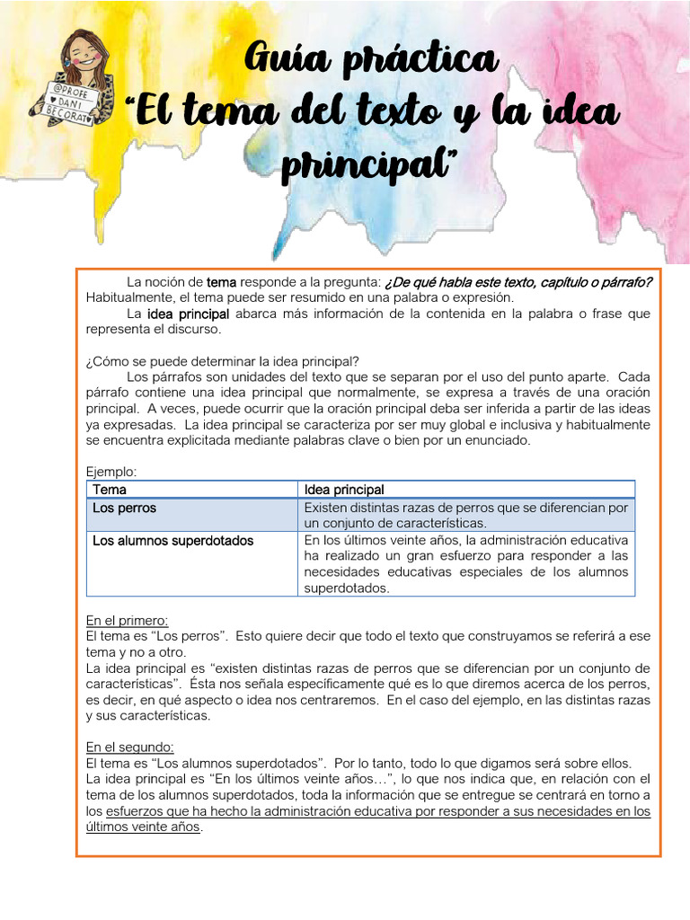 Ejercitación Tema e Idea Principal | PDF | Fábula | Cuentos