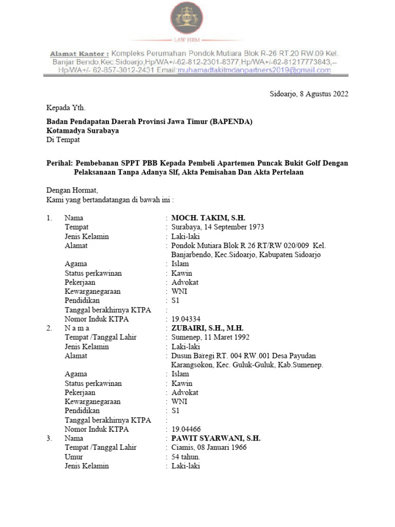 Surat ke BAPENDA Kotamadya Surabaya | PDF